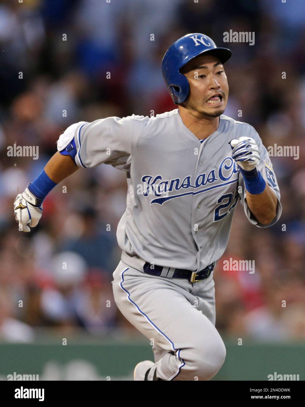 Kansas City Royals' Norichika Aoki (23) during the third inning of a baseball game at Fenway ...