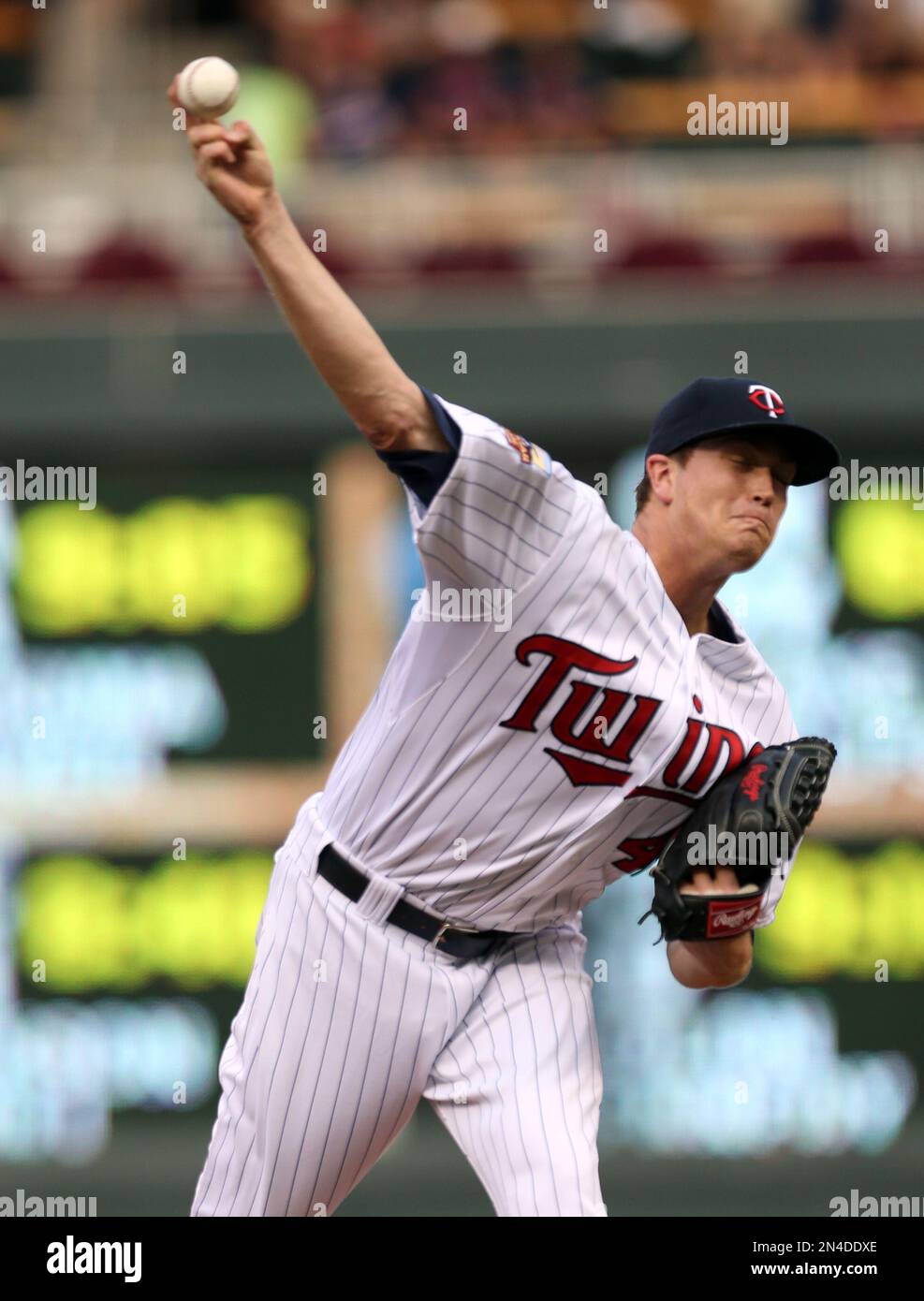 Minnesota Twins pitcher Kyle Gibson throws against the Tampa Bay Rays ...