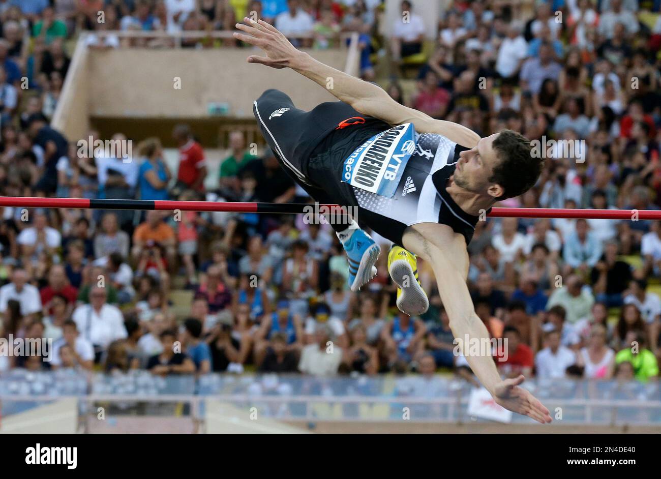 Ukrainian Bohdan Bodarenko clears the bar during the high jump men ...