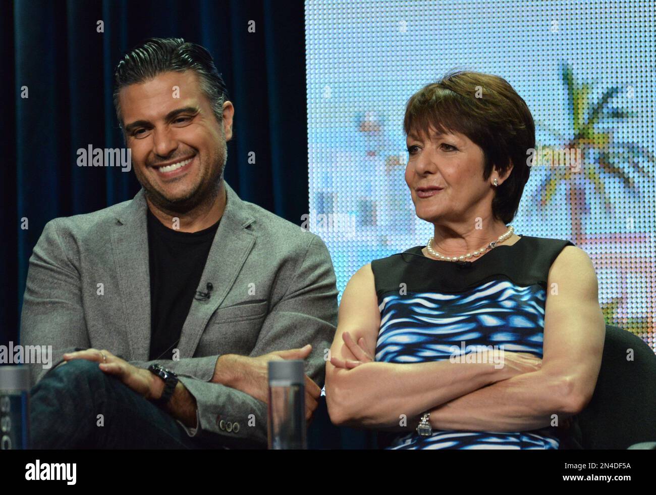 Jamie Camil, left, and Ivonne Coll speak on stage during the "Jane The ...