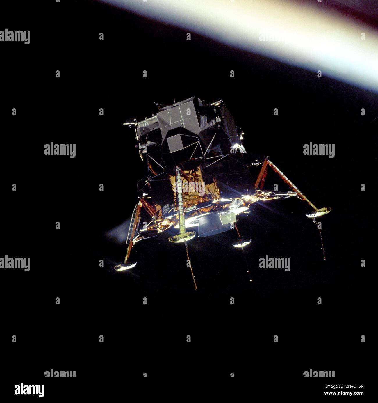 The Apollo 11 Lunar Module (LM) "Eagle", in a landing configuration is ...