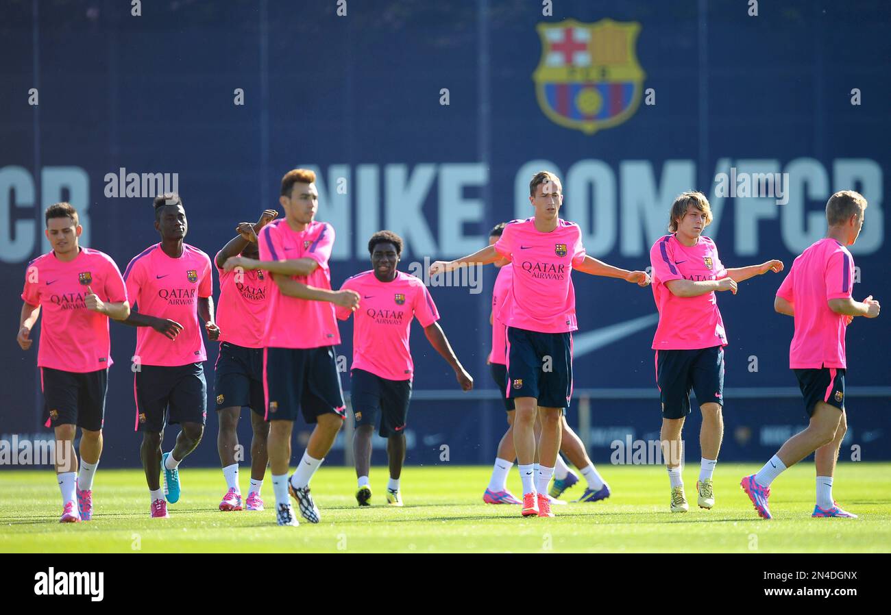 FC Barcelona's players attend a training session at the Sports Center ...