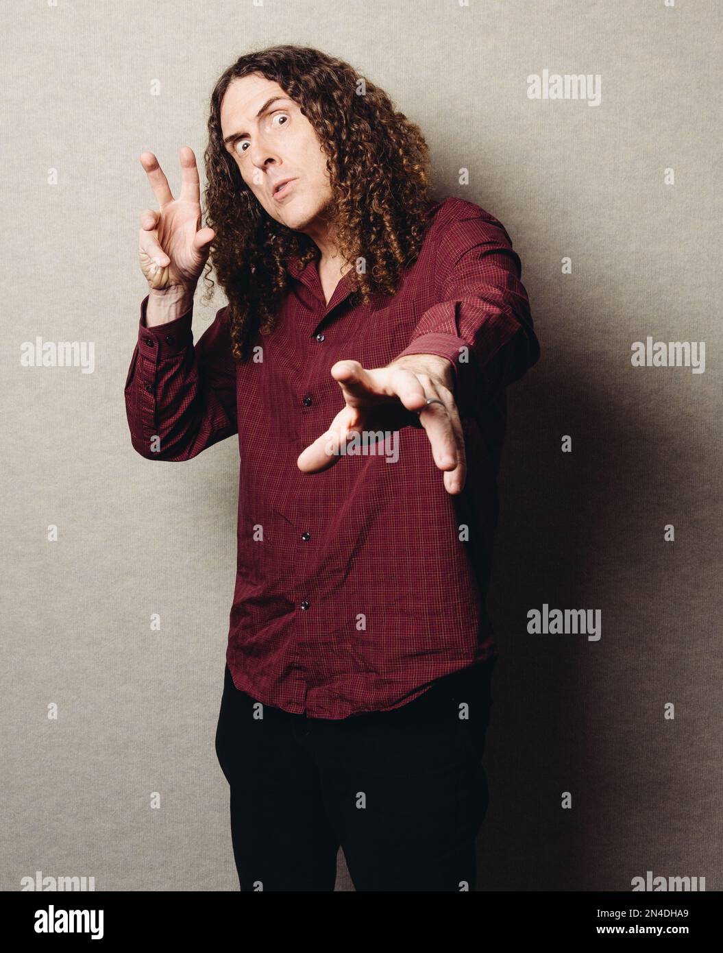 Weird Al Yankovic poses for a portrait during an interview on Thursday ...