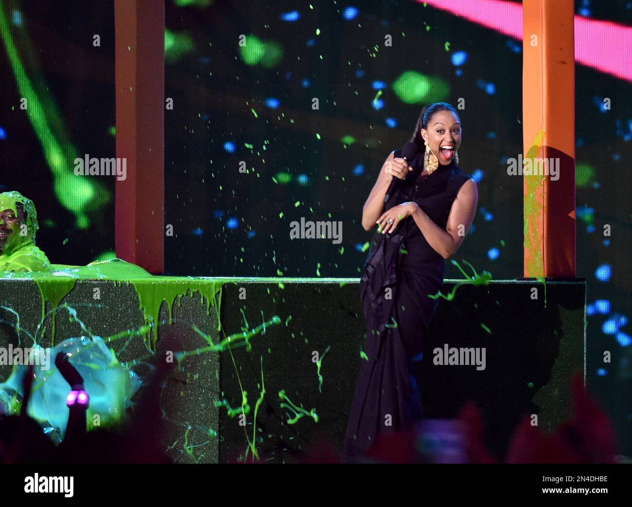 Tia Mowry speaks on stage at the Kids' Choice Sports Awards at UCLA's ...