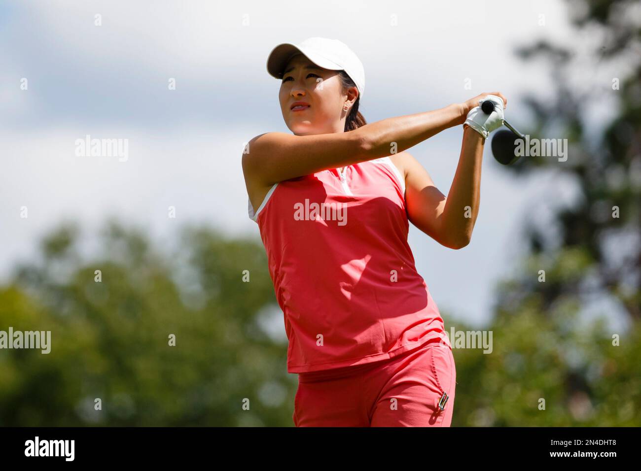 Jennifer Song tees off on the seventh hole during the the first round ...