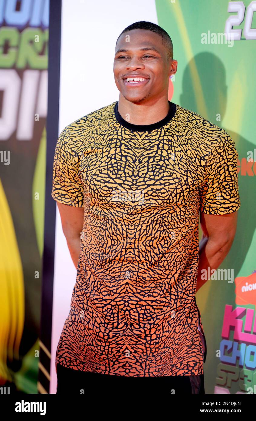 Russell Westbrook, of the Oklahoma City Thunder, arrives at the Kids ...