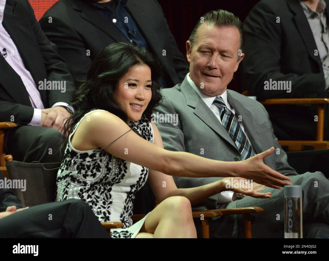 Jadyn Wong, left, and Robert Patrick appear on stage during the ...