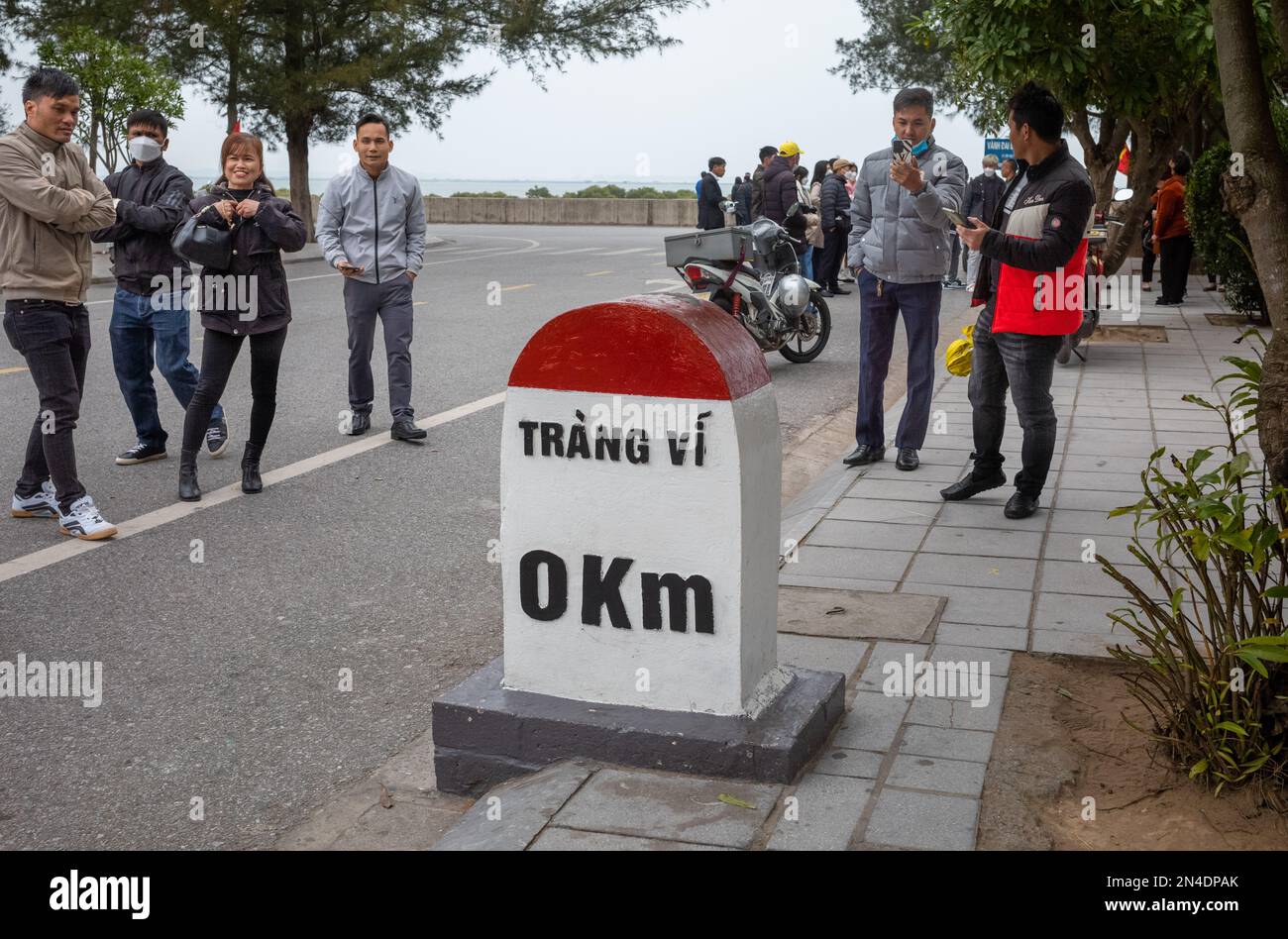 Vietnamese domestic tourists at Vietnam's easternmost point next to the ...