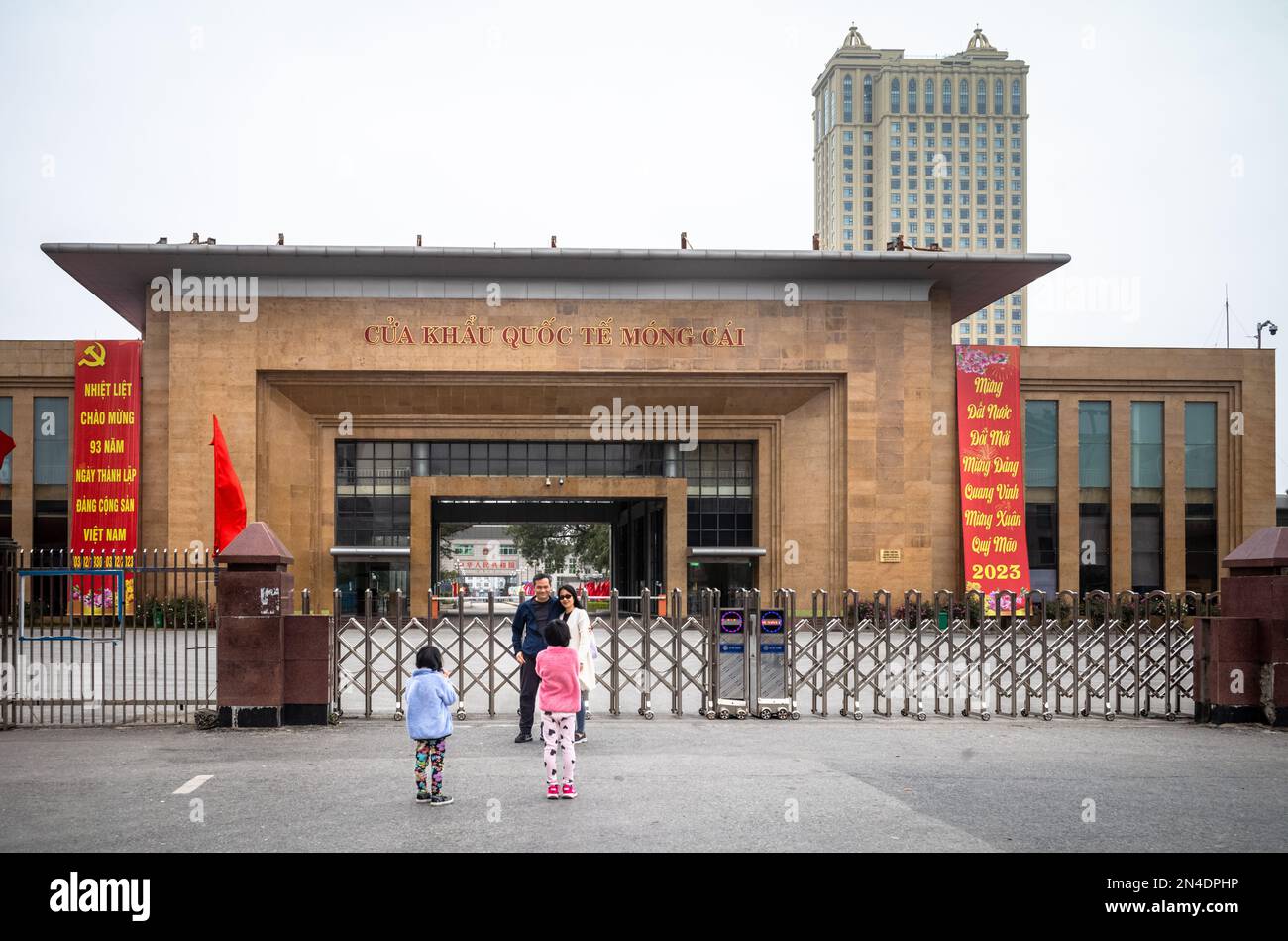 A family of Vietnamese tourists pose for photos at the International ...