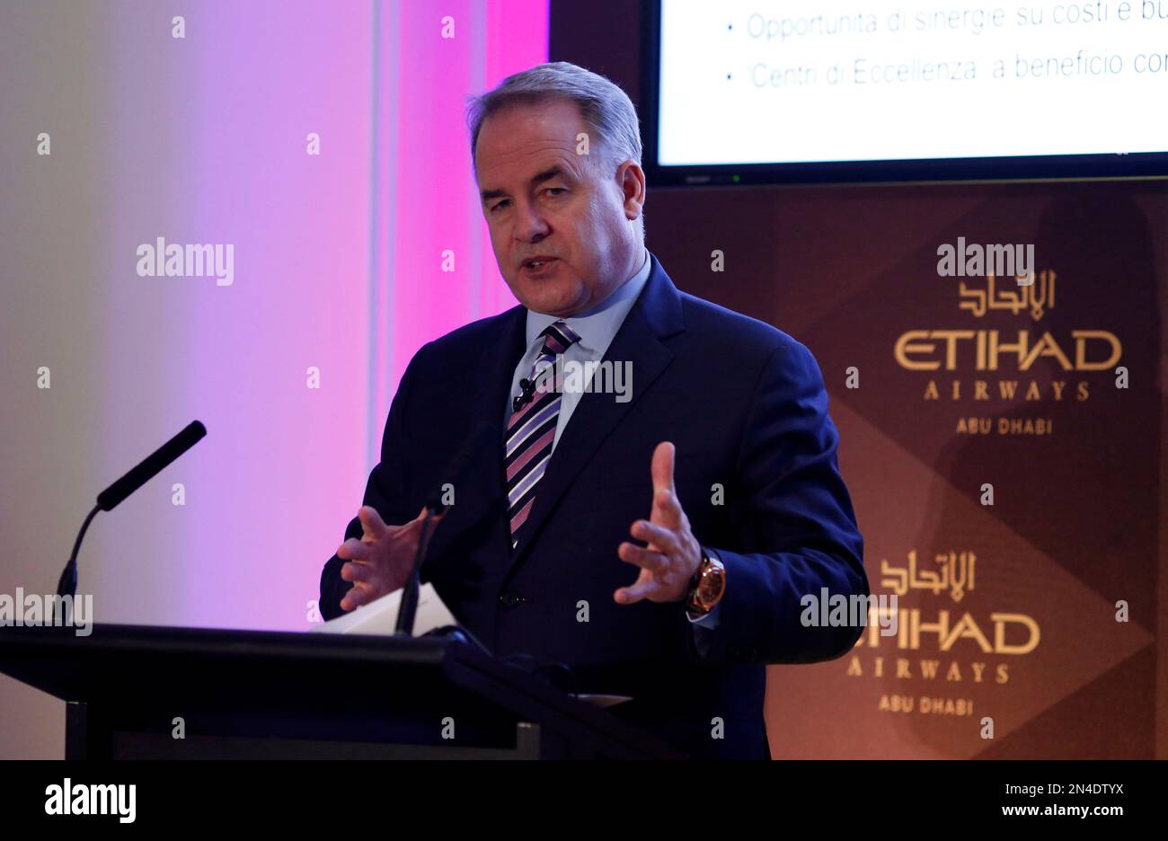 Etihad Airways chairman and CEO James Hogan attends a press conference ...