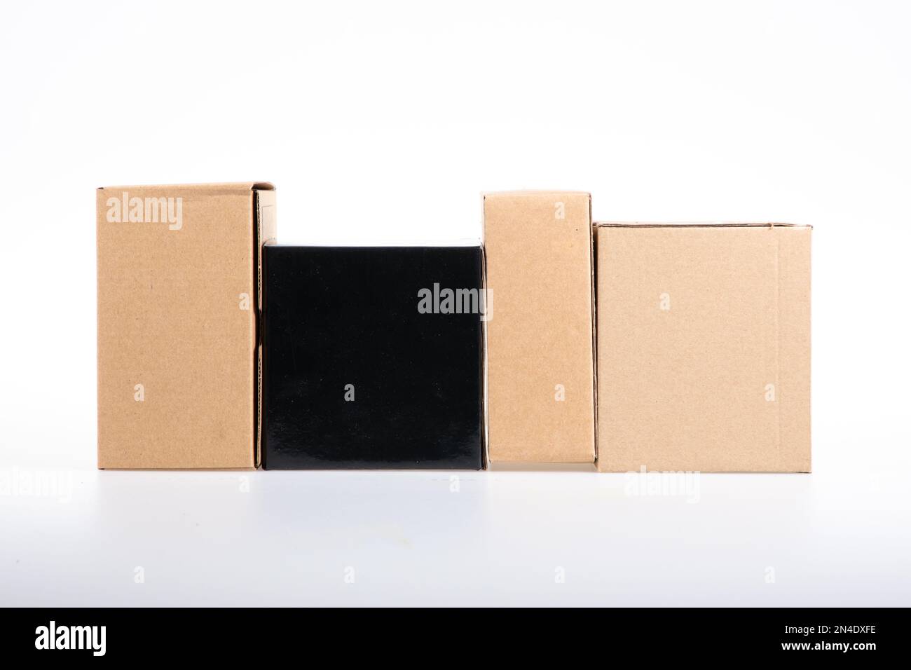 parcel line cardboard box black and brown carton recycled on white ...