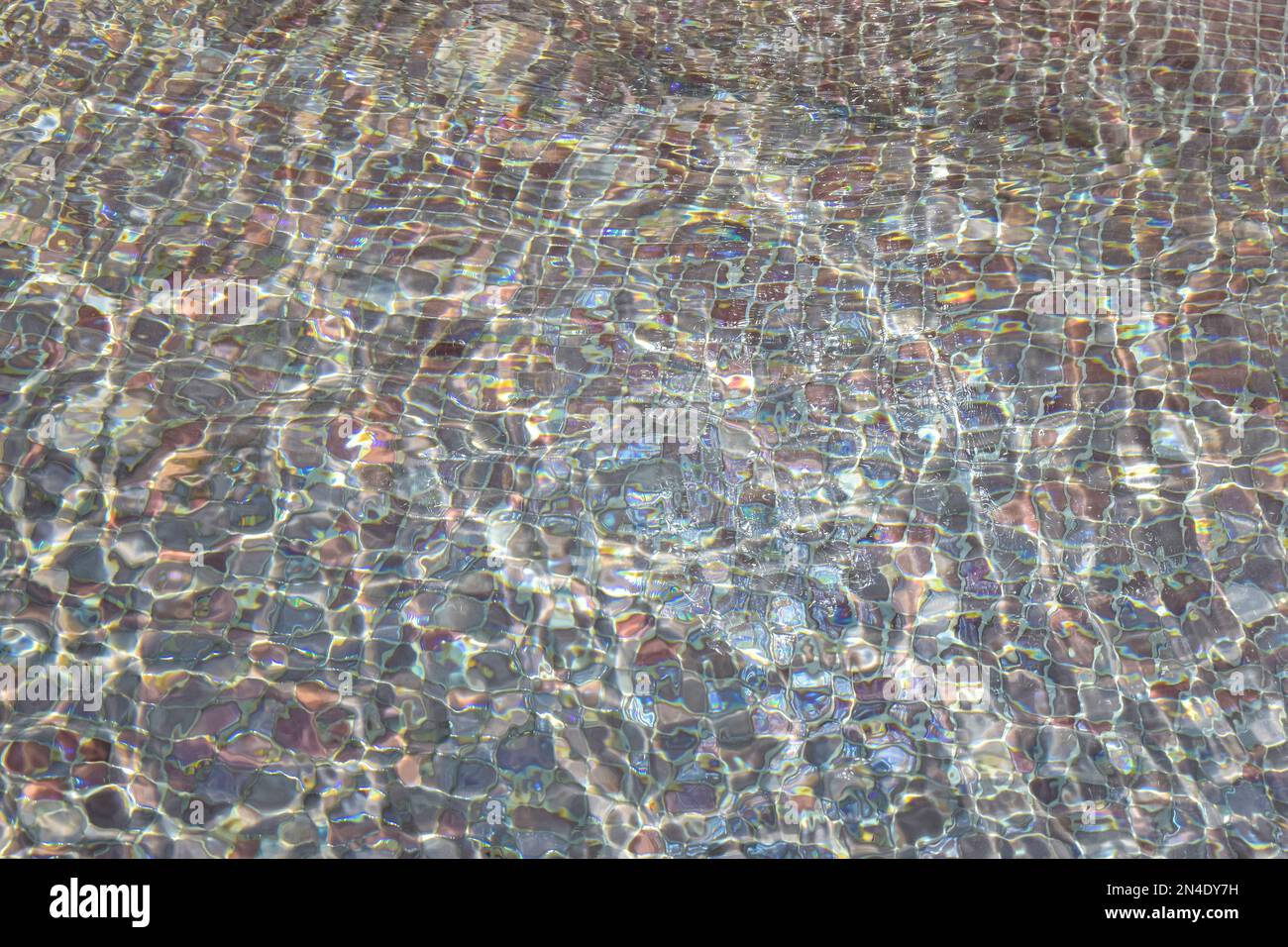 Glare on water in pool. Water surface with bizarre small waves, full ...