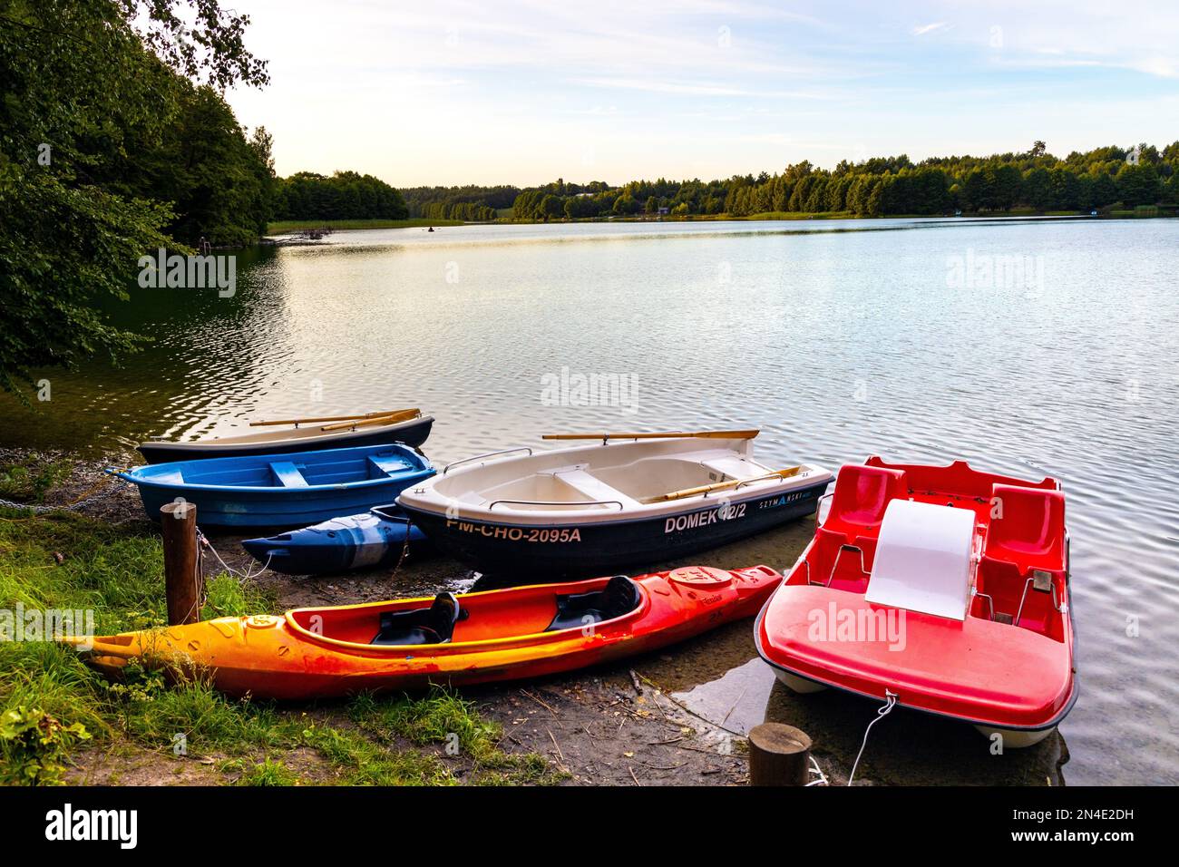 Borowy Mlyn, Poland - August 5, 2021: Recreation pontoons on shore of ...