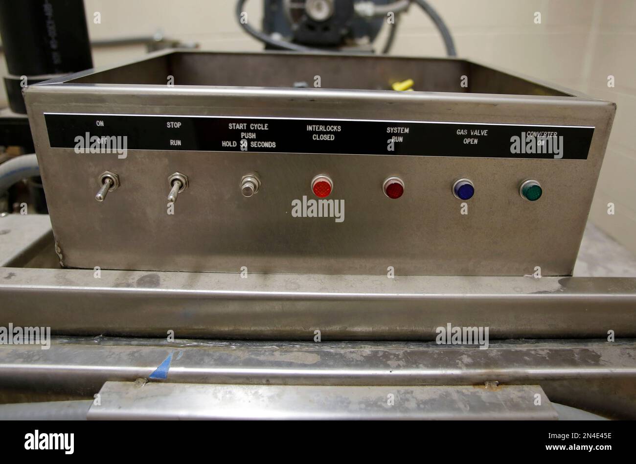 The controls on the gas chamber at Heber City Animal Services are shown ...