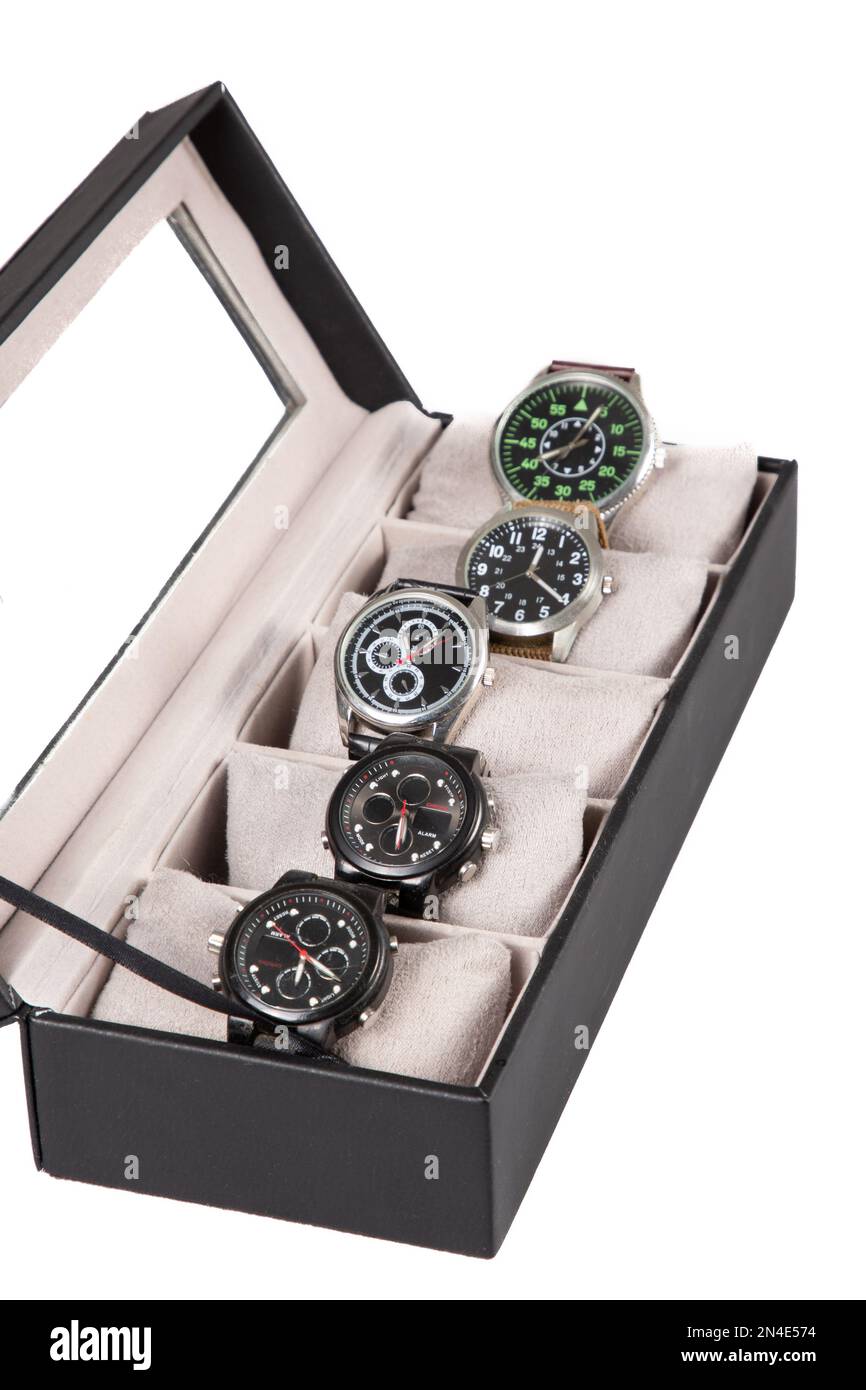 luxury man watches in gift box against white background Stock Photo - Alamy