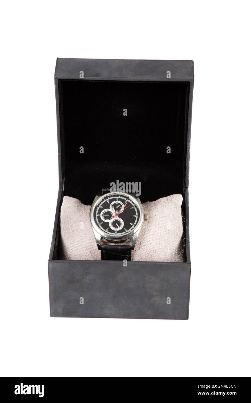 box with luxury watch on white background Stock Photo - Alamy