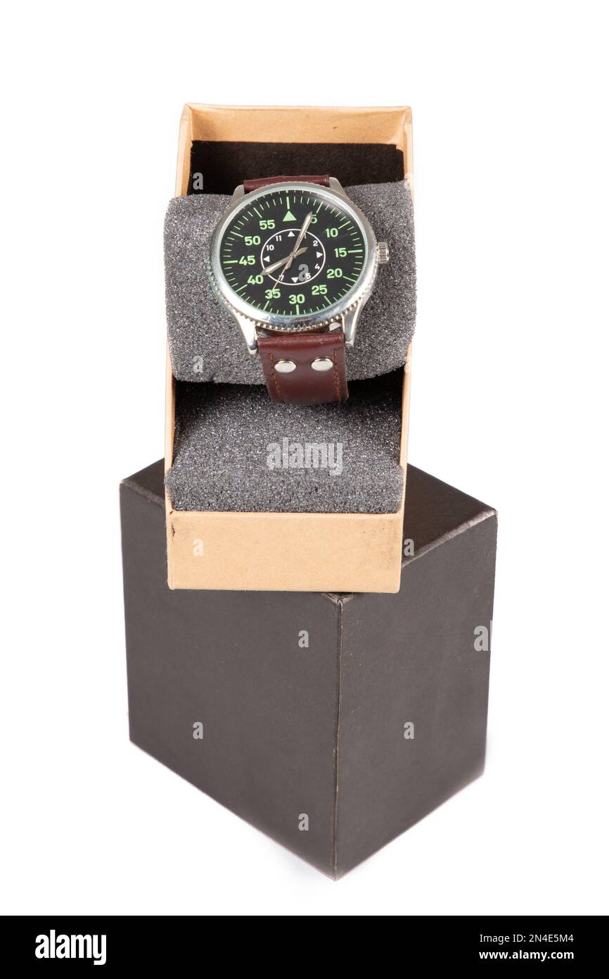 watch in gift box isolated on white background Stock Photo - Alamy