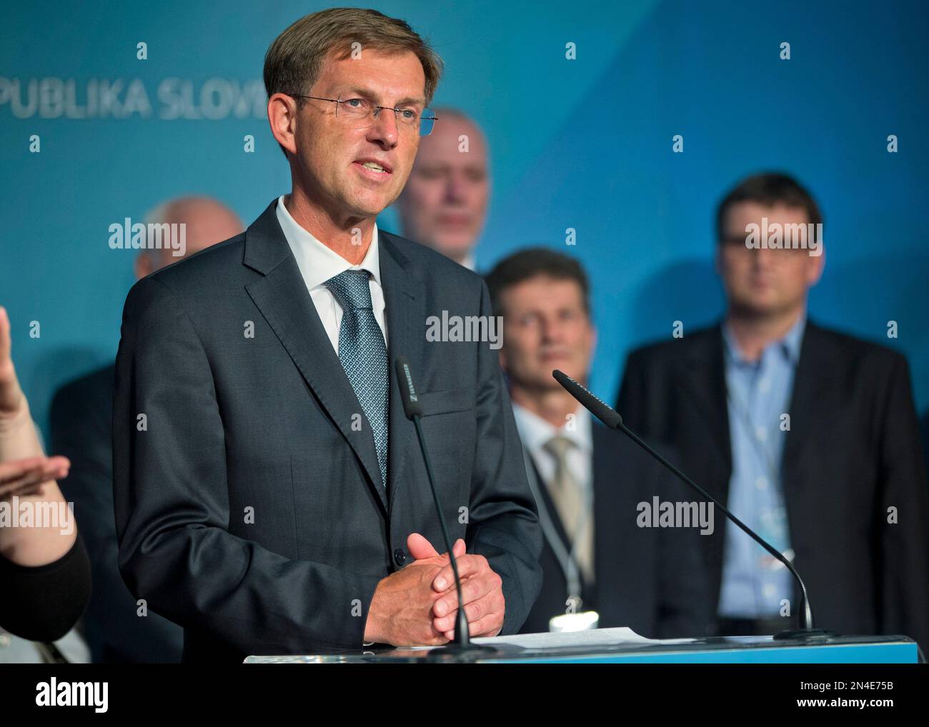 Miro Cerar, addresses the media in Ljubljana, Slovenia, Sunday, July 13 ...