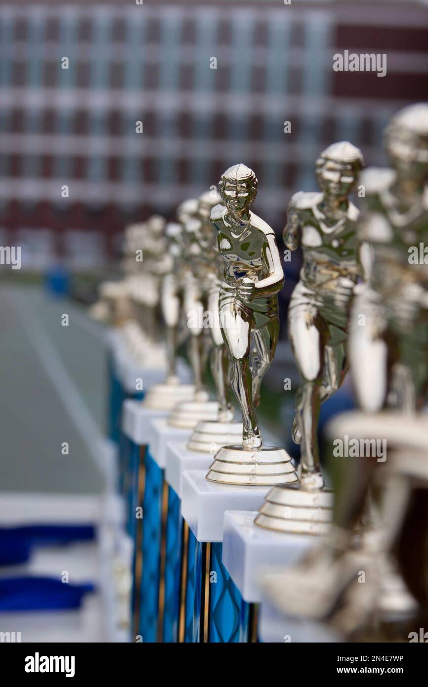 Row of Trophies Stock Photo - Alamy