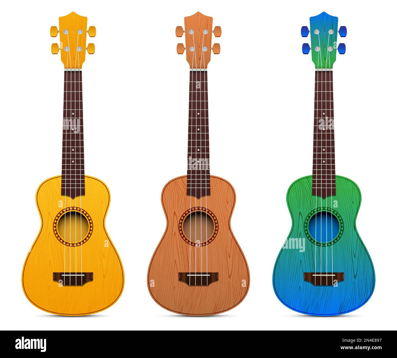 Realistic vector set of different color Ukuleles, isolated on white ...