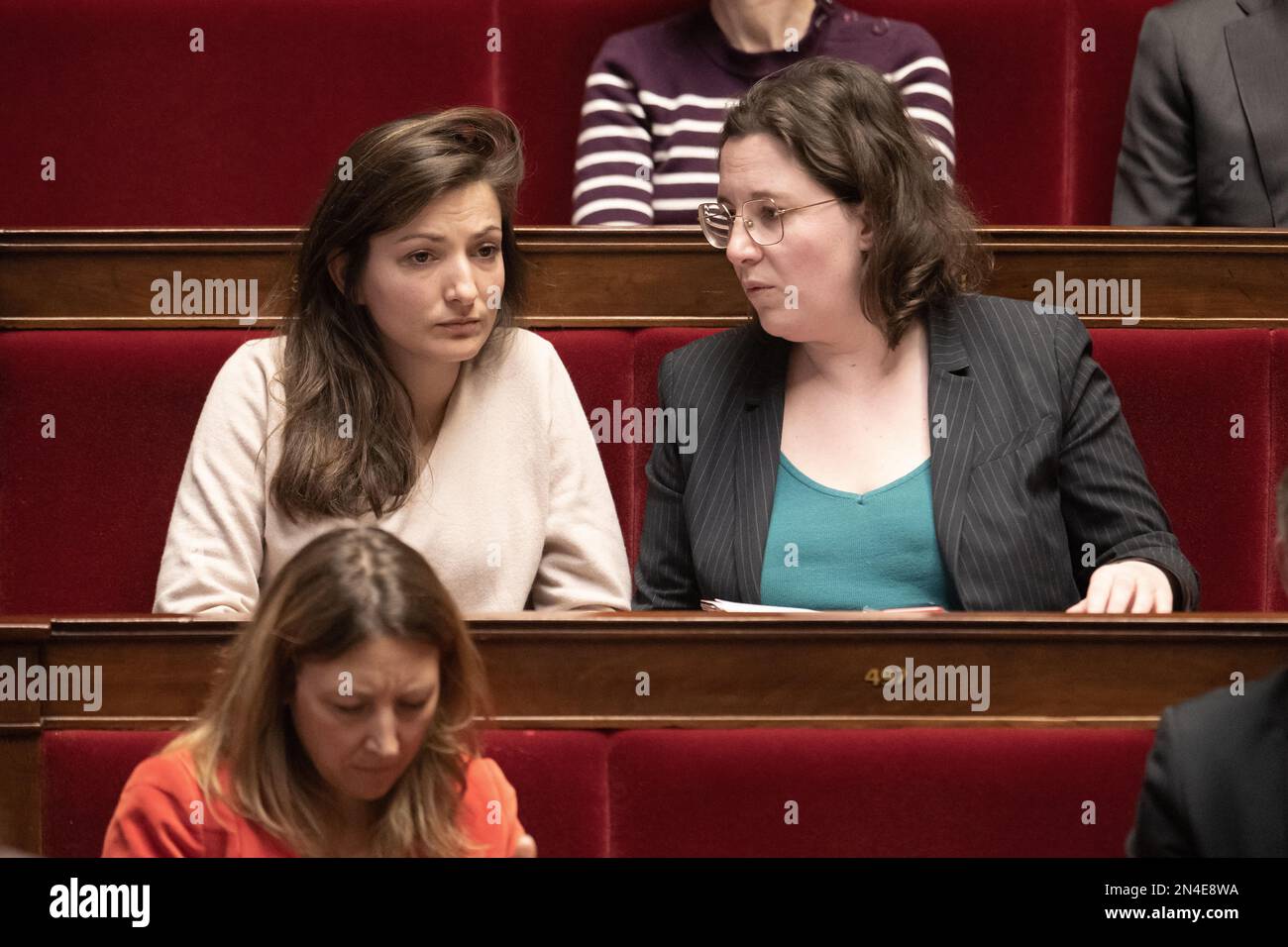 Deputies, Marie-Charlotte Garin and Cyrielle Chatelain attend a session ...