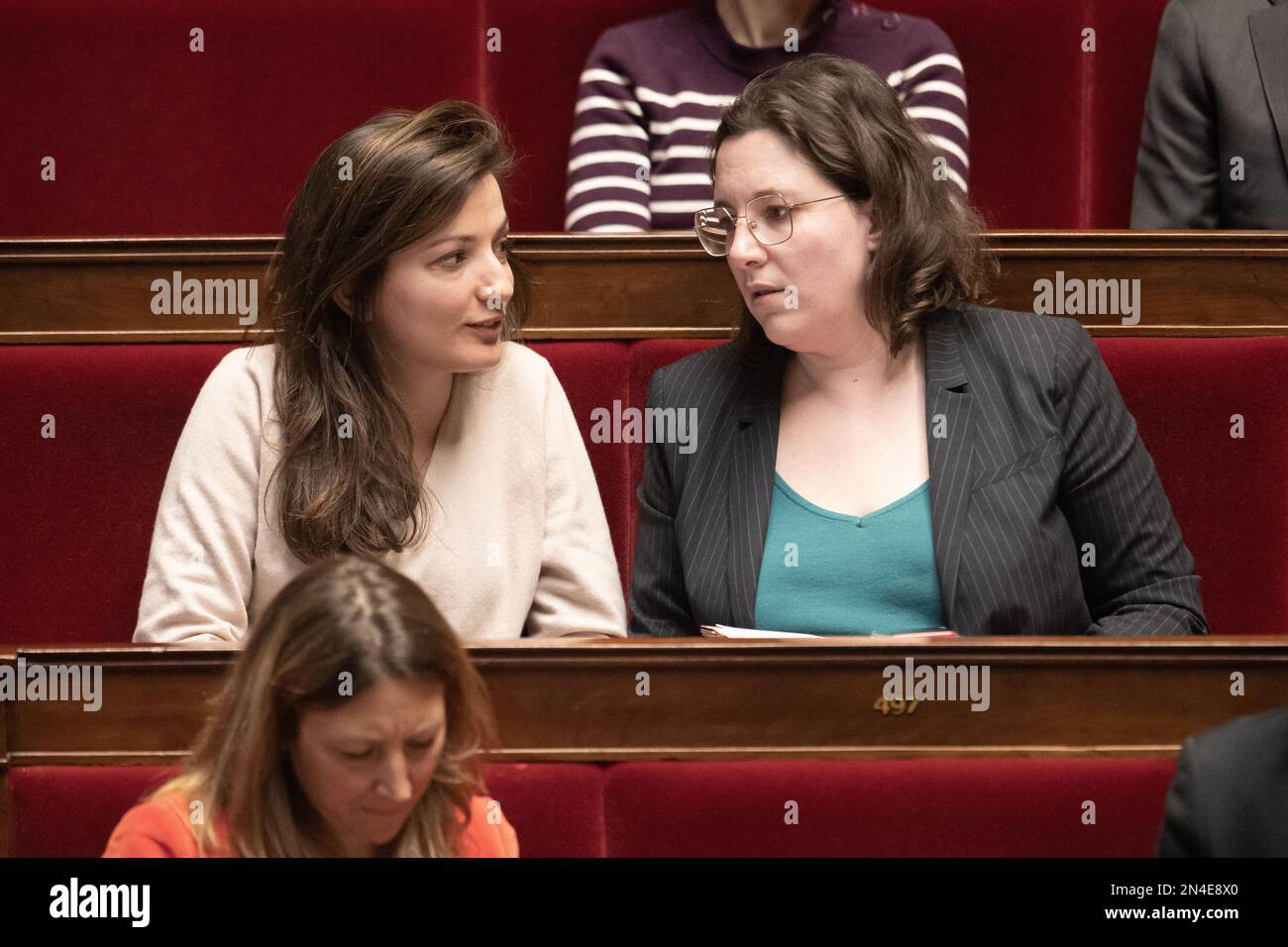 Deputies, Marie-Charlotte Garin and Cyrielle Chatelain attend a session ...