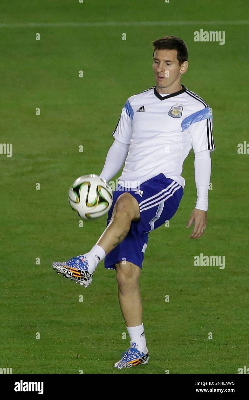 Argentina's Lionel Messi controls the ball during an official training ...