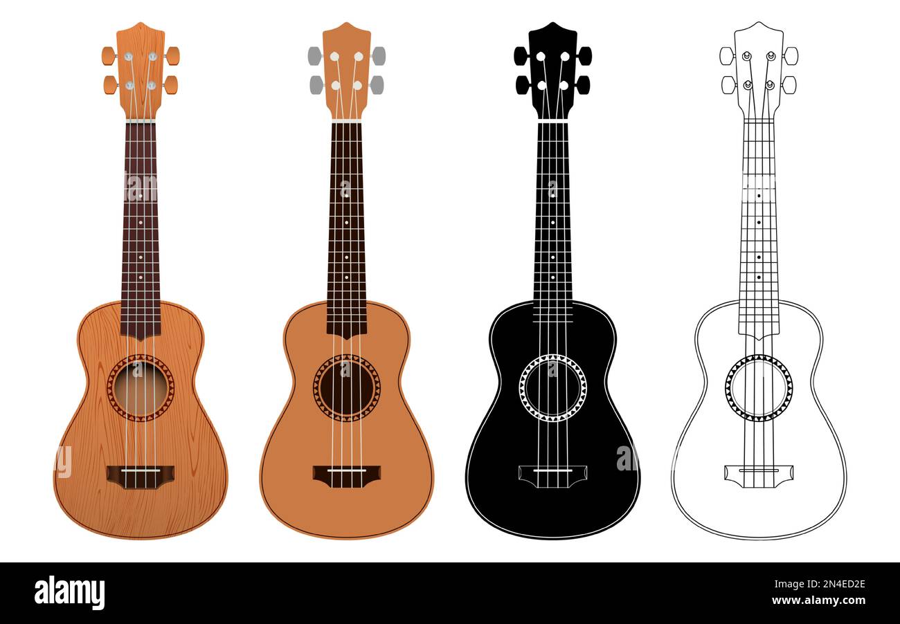 Vector set of Ukulele guitars, in realistic, flat color, black ...