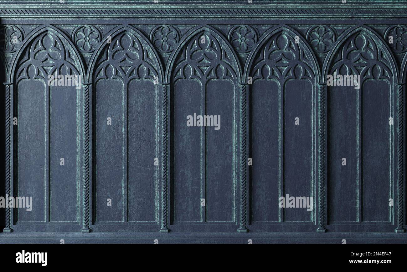 Classic wall of old stucco gothic stone panels blue paint Stock Photo ...