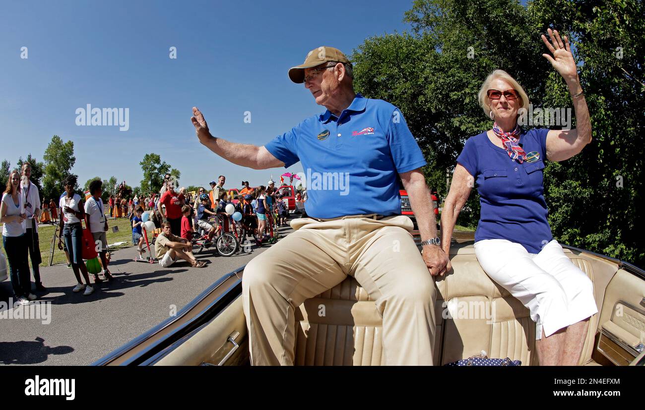 In this photo taken July 4, 2014, Sen. Pat Roberts and his wife Franki ...