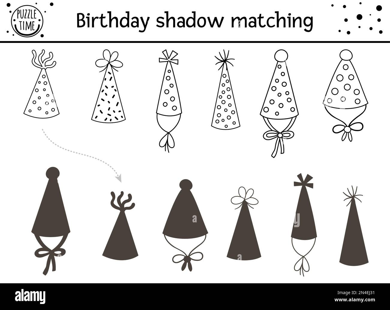 Birthday black and white shadow matching activity for children. Fun ...