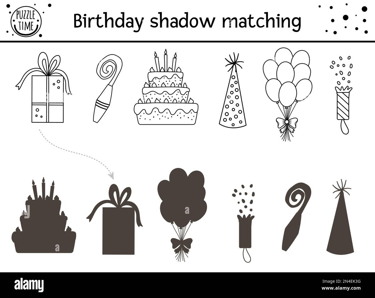 Birthday black and white shadow matching activity for children. Fun ...