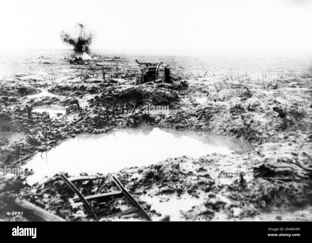 Destruction in mud in a heavily shelled area during the Great War, date ...