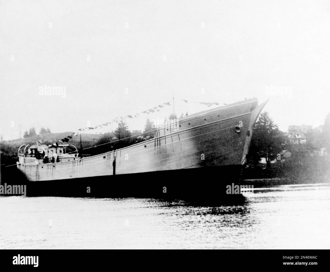 The wooden ship "General Pershing" is launched at the Ward Shipyard in ...