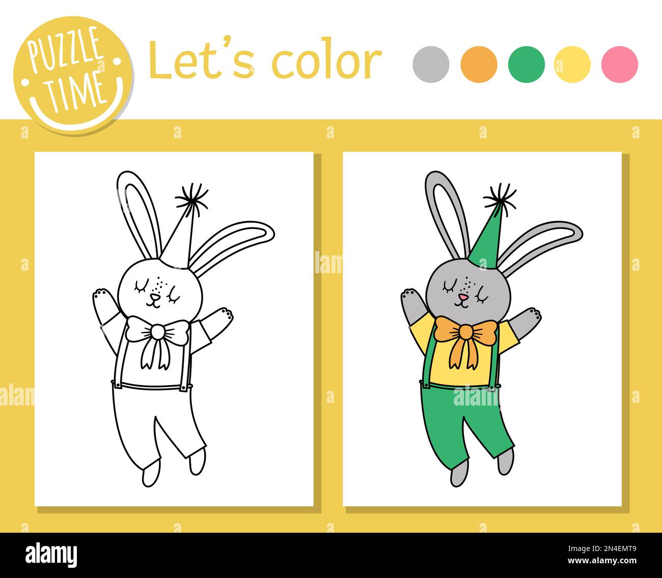 Birthday coloring page for children. Funny hare in party hat. Vector ...