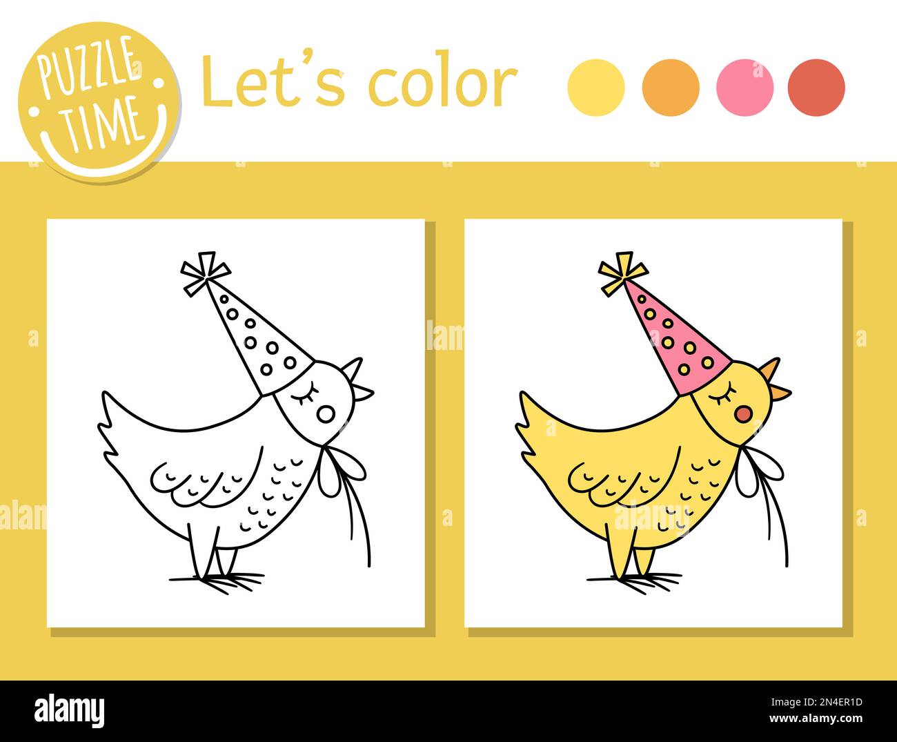 Birthday coloring page for children. Funny bird in party hat. Vector ...