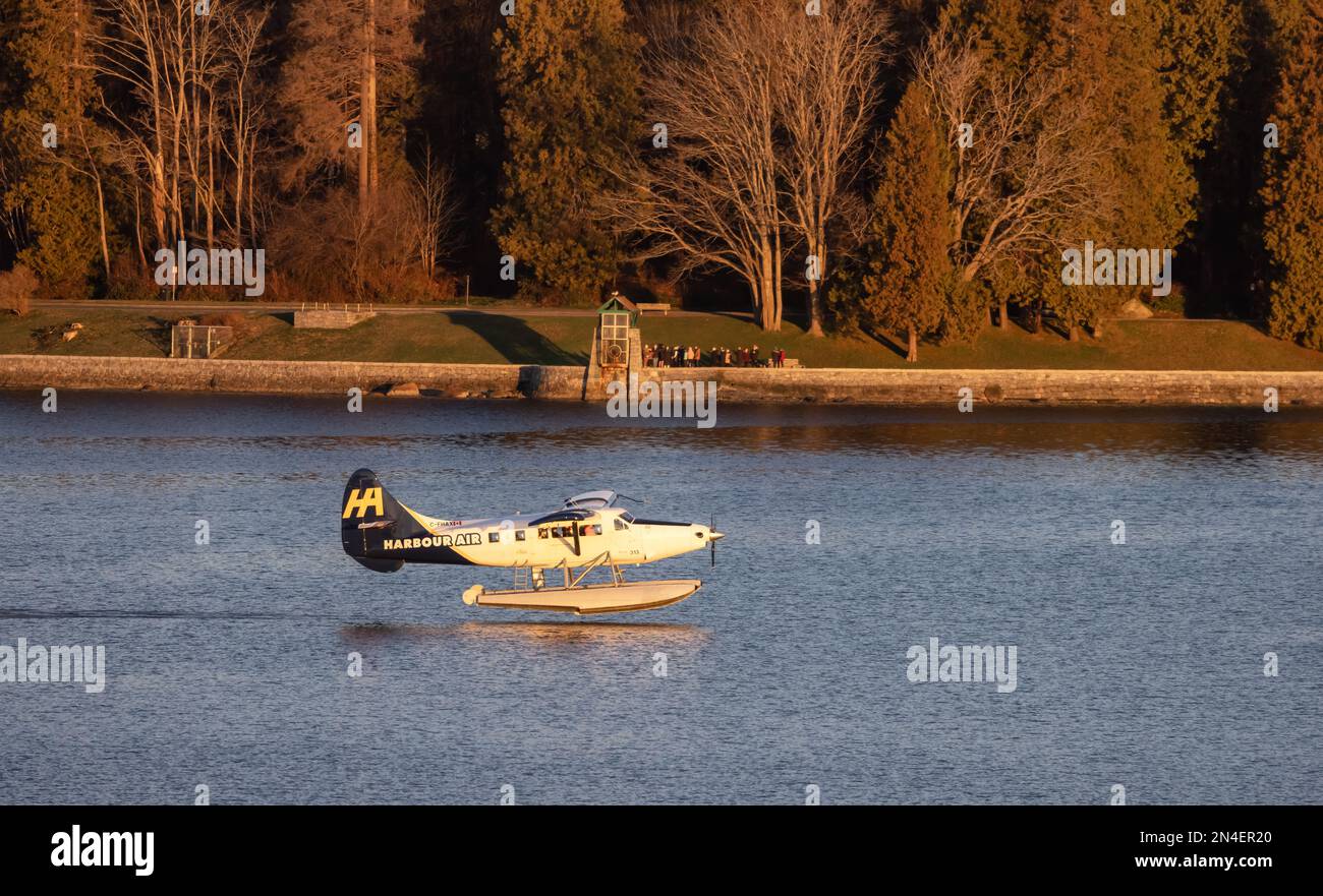 Harbour Air Float Airplane taking off from Vancouver Harbour Airport ...