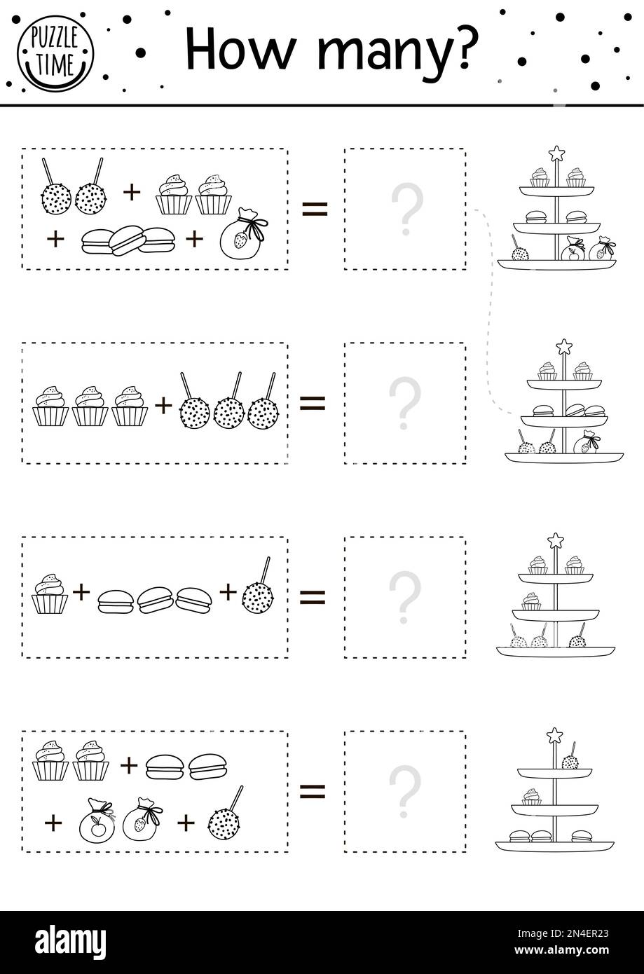 Birthday black and white counting game with traditional desserts ...