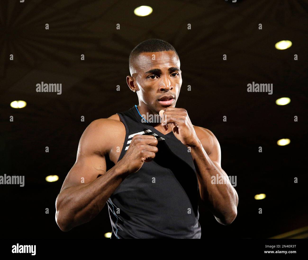 Boxer Erislandy Lara poses for photographers Wednesday, July 9, 2014 ...