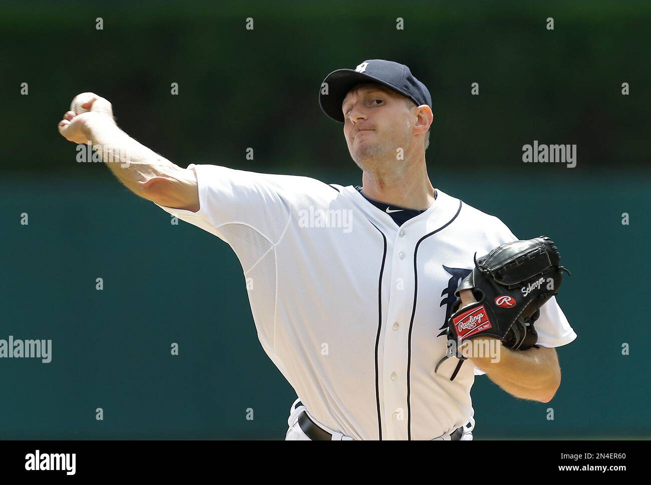 Detroit Tigers Starting Pitcher Max Scherzer Throws A Warmup Pitch