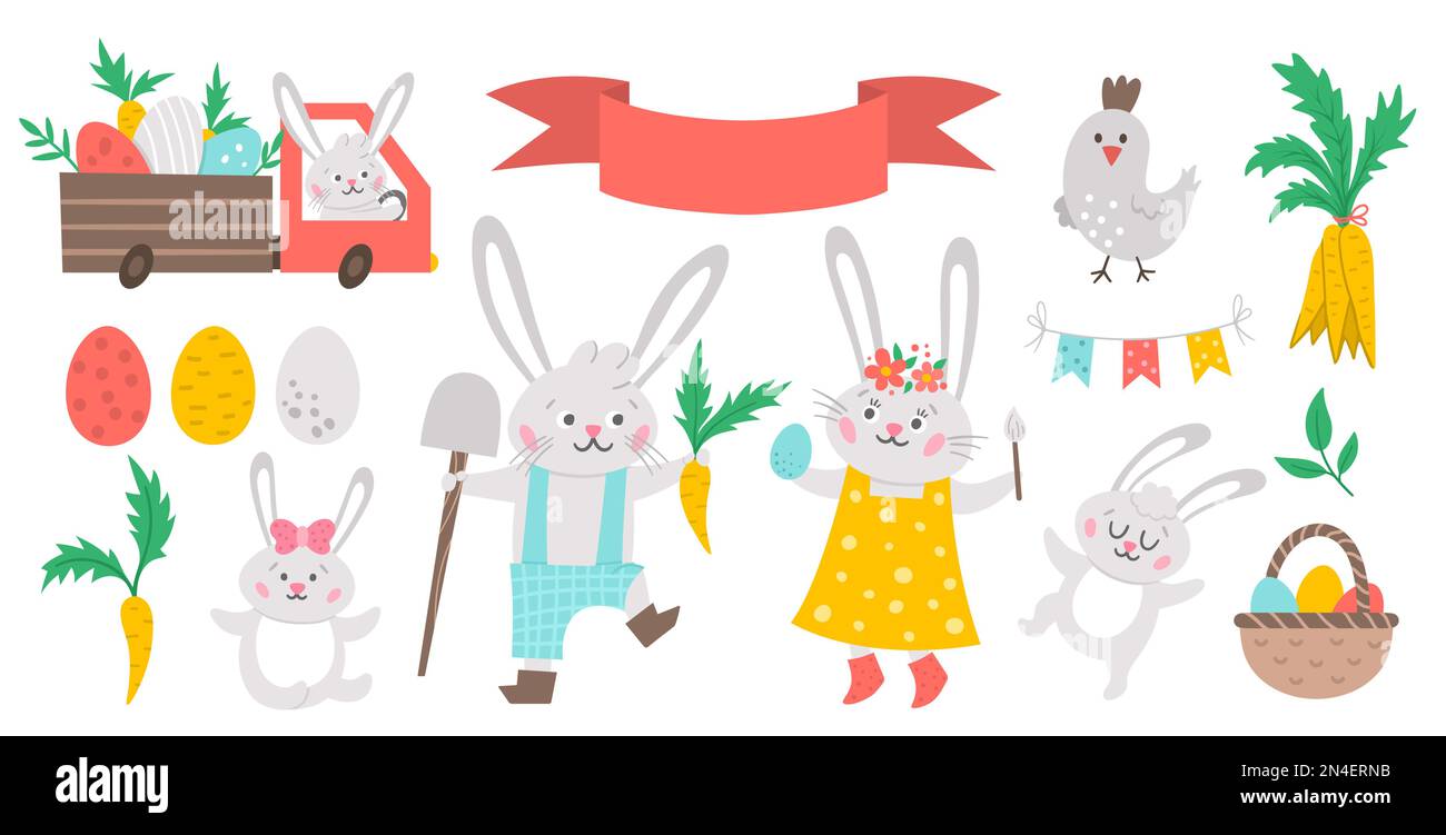 Vector Easter bunny family set. Rabbit mother, father, daughter and son ...