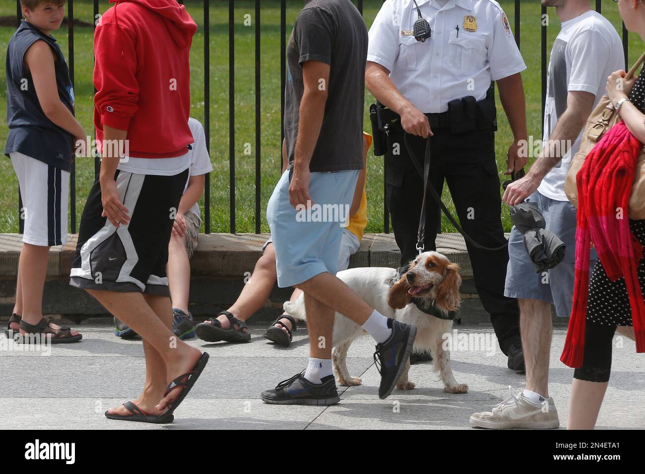 A Uniformed Division Secret Service police officer patrols with a dog ...