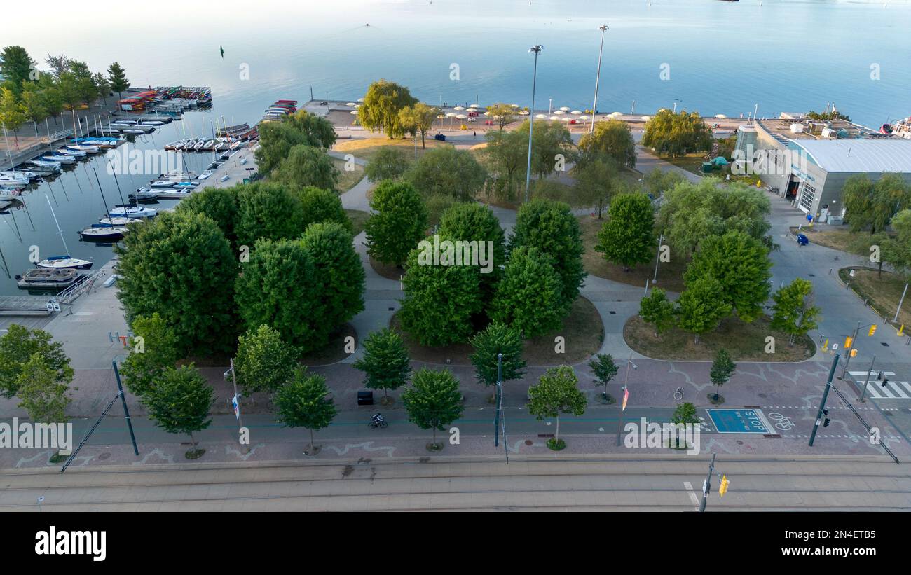 July 10 2022, Toronto Ontario Canada. Toronto HTO Park and Beach Aerial ...