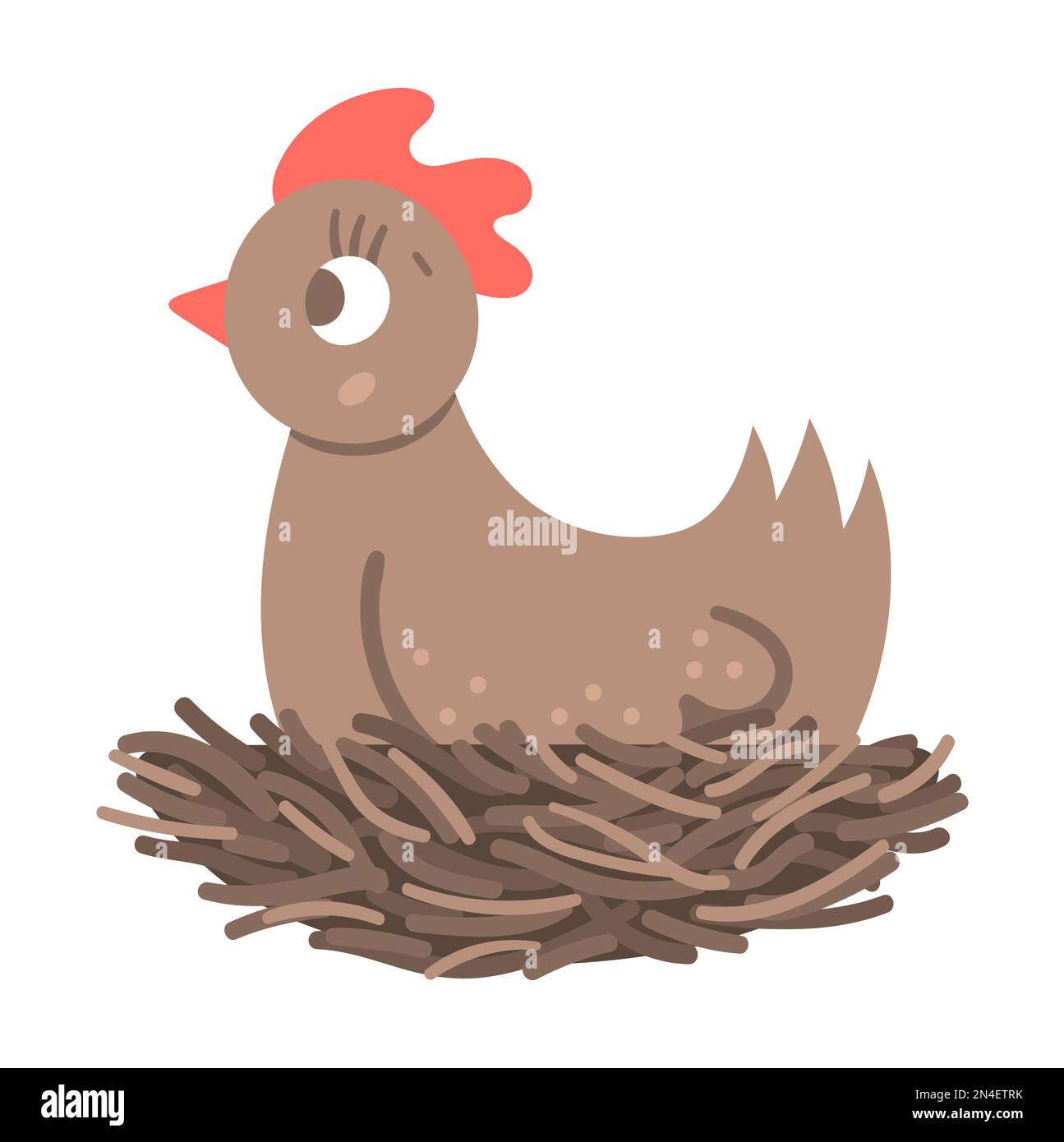 Vector funny hen in nest icon isolated on white background. Spring ...