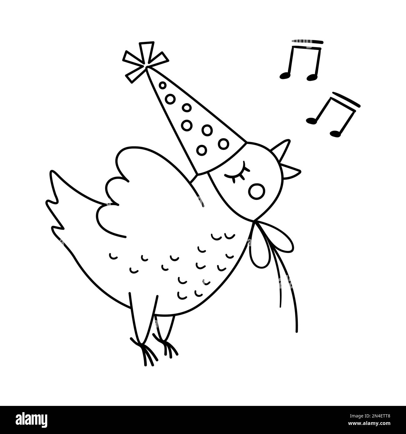 Vector cute black and white singing chicken in birthday hat. Funny ...