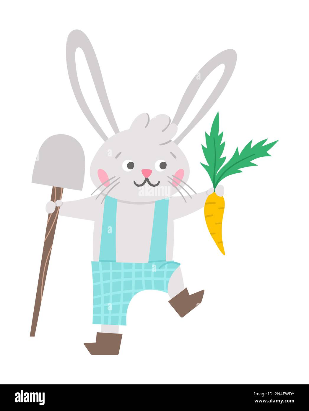 Vector Easter bunny icon. Rabbit boy with spade and carrot isolated on ...