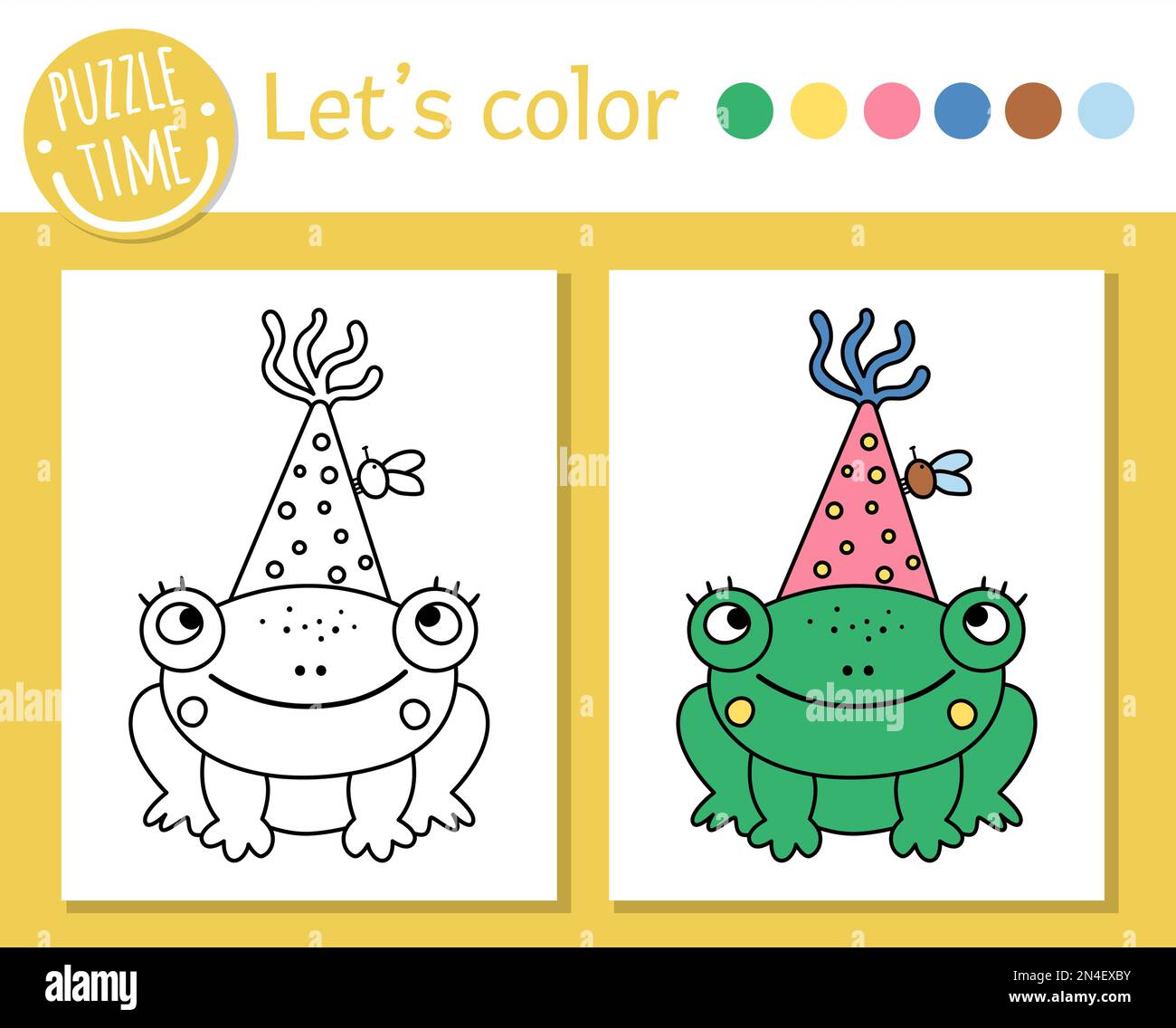 Birthday coloring page for children. Funny frog in party hat. Vector ...