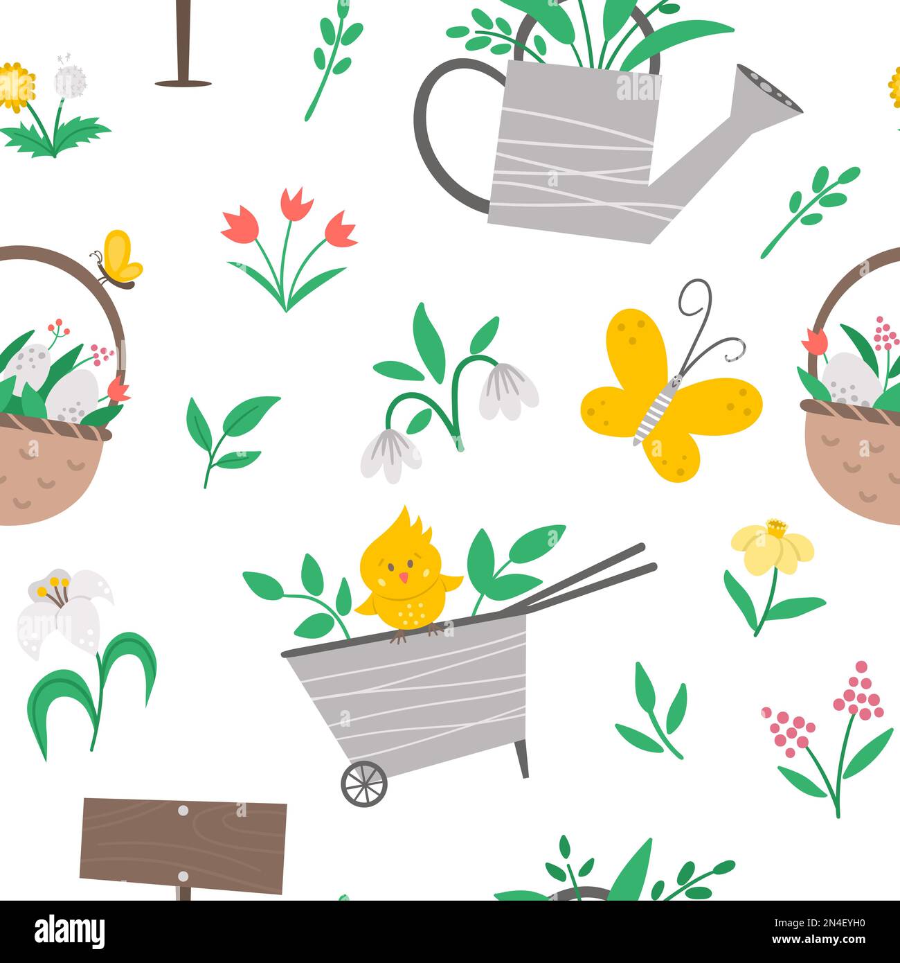 Vector cute garden or Easter seamless pattern. Repeating background ...
