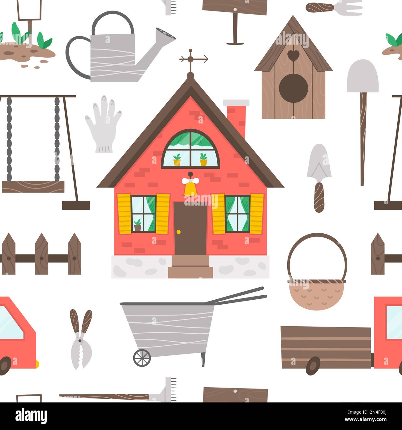 Vector garden seamless pattern. Repeating background with gardening ...