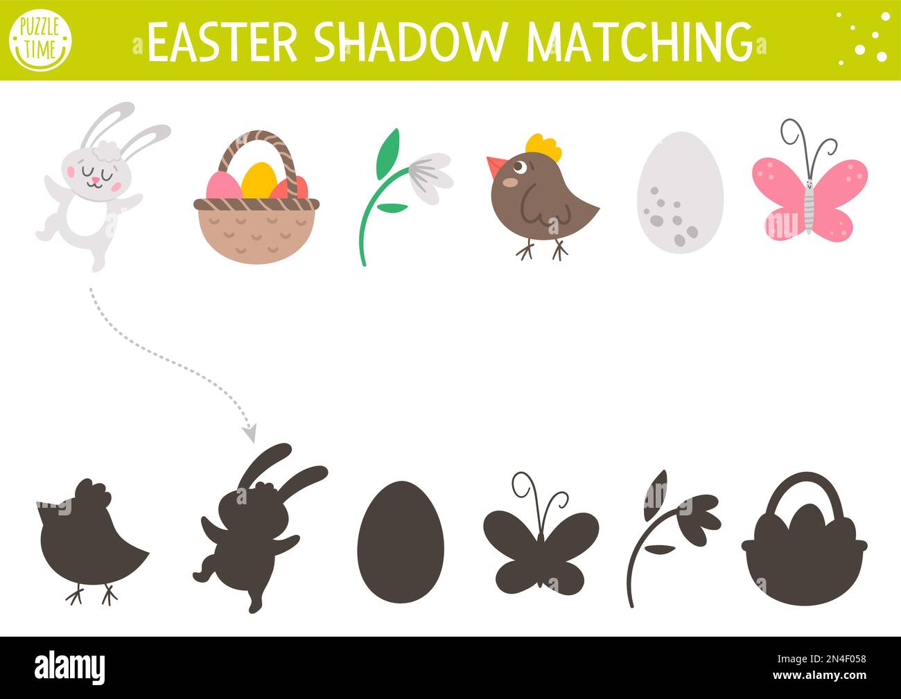 Easter shadow matching activity for children. Fun spring puzzle with ...